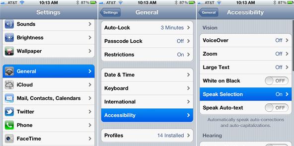 iOS5 Accessibility Tool – Speak Selection | OT's with Apps & Technology