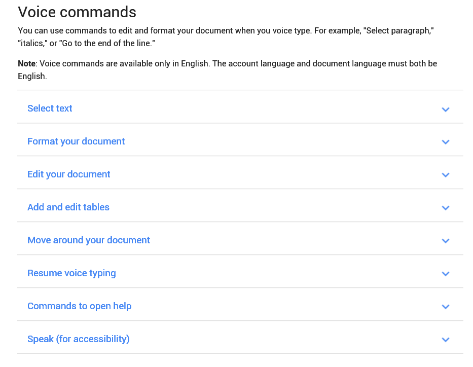 Google Docs Voice Typing Command List (expanded) | OT's with Apps ...